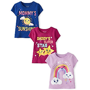 The Children's Place Baby-Girls And Toddler Girls Short Sleeve Graphic T-shirt 3-pack Rainbow/Sun/Star 4T