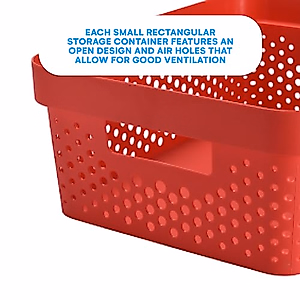 Bins & Things Plastic Storage Bin - Basket Organizer Bins - Suitable as Laundry Bin, Closet Basket, Book Shelf, Pantry Storage - Room Essentials - For Bathroom, Cabinet, & Kitchen - Set of 6 - Red