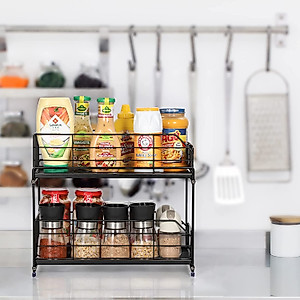 2 Pack - 2-Tier Under Sink Cabinet Organizer with Sliding Storage Drawer, Spice Rack, Pull Out Cabinets Organizer Shelf Baskets, for Kitchen, Pantry, Under The Sink, Cabinet, Bathroom, Black