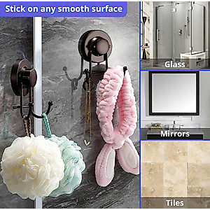 HOME SO Suction Cup Hooks for Shower, Bathroom, Kitchen, Glass Door, Mirror, Tile – Loofah, Towel, Coat, Bath Robe Hook Holder for Hanging up to 15 lbs – Rustproof Bronze Stainless Steel (2-Pack)