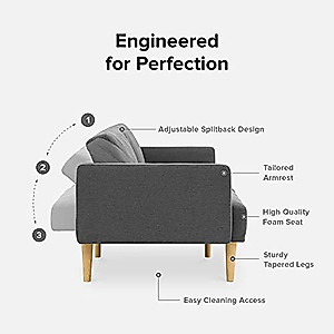 mopio Chloe Futon Sofa Bed, Convertible Sleeper Sofa with Tapered Wood Legs, 77.5" W, Small Splitback Sofa for Living Room Dark Gray Fabric, Twin