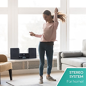 Philco Stereo Shelf Systems Tray Loading CD Player with Digital FM Radio, Bluetooth Streaming, Remote Control in Black | LCD Display | 3.5mm Headphone Jack | MP3 & AUX Port Compatible | USB Input