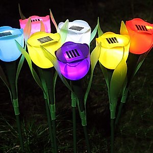 Uonlytech LED Decor 2pcs Solar Lamp Outdoor Solar Powered Lights Outdoor Ground Lights for Outside Flower Lawn Lamp Tulips Light Stakes Pathway Solar Lights Outdoor Light Led