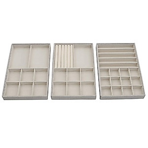 Household Essentials Grey Stacking Jewelry Organizer Box Tray Set with Removable Lid Fabric (744-1)
