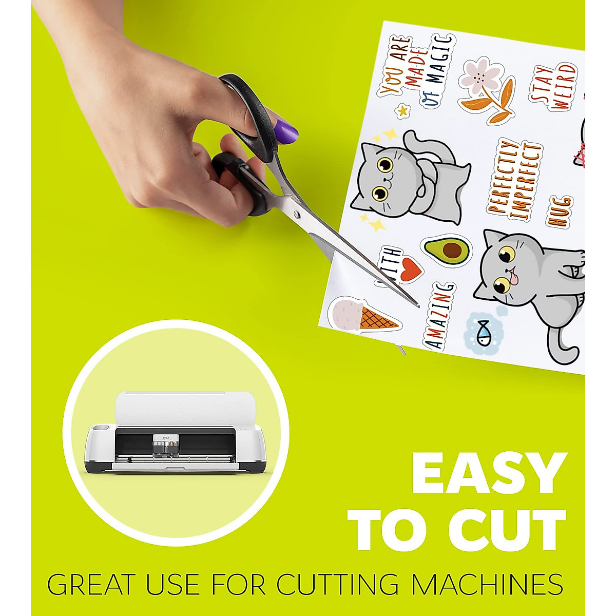 Premium Printable Vinyl Sticker Paper for Inkjet Printer and Laser - 20 White Matte Sticker Paper Waterproof - Durability Adhesive Paper 8.5 x 11, Fast Dry, Holds Ink Well, Great for Cutting Machines