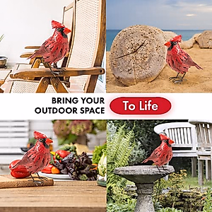 Cardinal Statue Metal Bird Yard Art, Garden Yard Sculpture Art- Red Large Realistic Standing - Outdoor Fall, Winter, Spring, Summer Decoration- Handmade Ornament Decor Mom, Sympathy