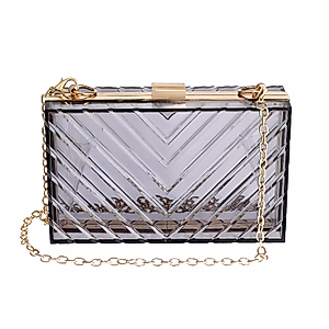 WJCD Clear Purses For Women Clear Purse Acrylic Clear Clutch Bag Clear Bag Stadium Approved (Grey)