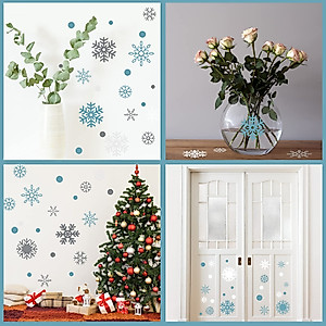 Outus 249 Pcs Snowflake Windows Decorations Clings Stickers Winter Window Snowflake Decals Wall Ornaments for Xmas Frozen Party Home Shop Window Display(Blue, Grey, White)