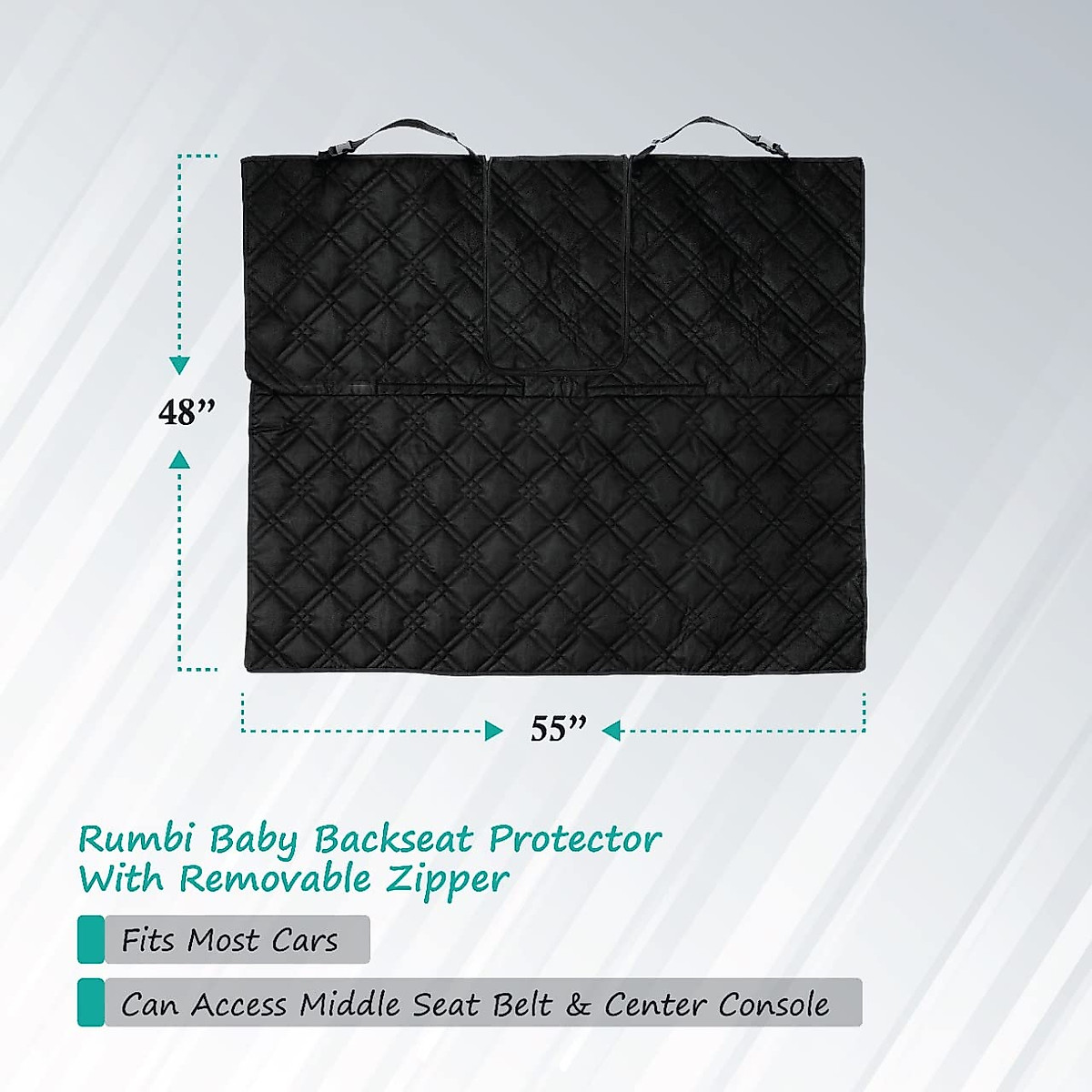 Car Back Seat Protector for Kids with Removable Zipper – Thick Padded Diamond Design Child Backseat Cover for Car Truck SUV with Non-Slip Material 100% Waterproof 600D Scratch Proof Machine Washable