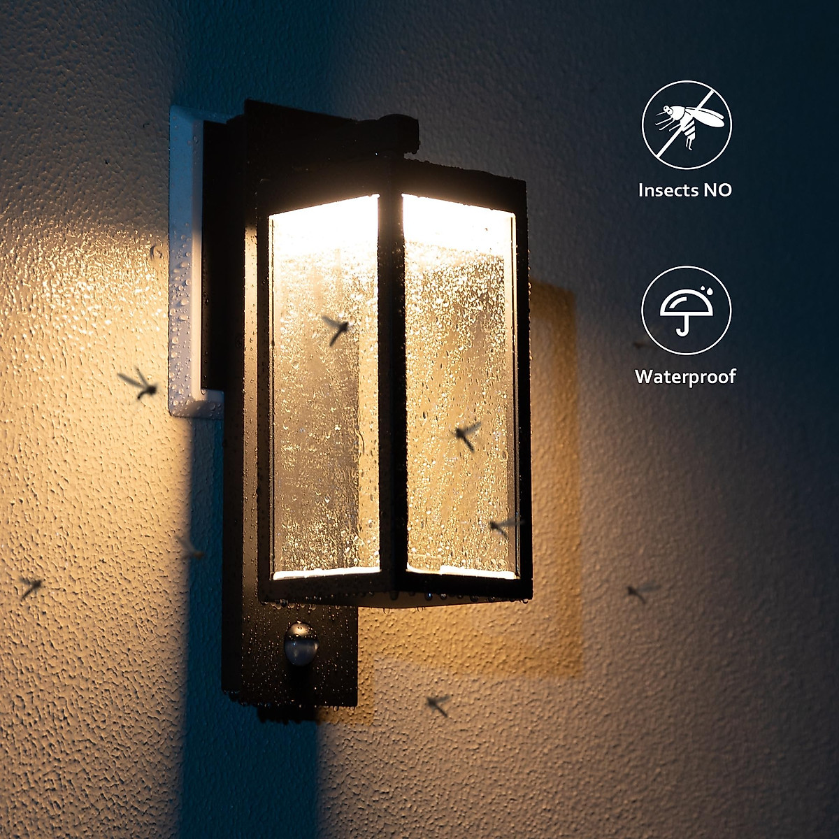 illumishin Motion Sensor Outdoor Wall Light LED Wall Sconce Black Mount Waterproof Exterior Light Fixture Aluminum Porch Lamps for Patio Entryway Doorway Fence Garage, 750LM 3000K