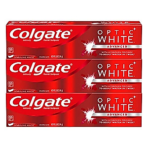 Colgate Optic White Whitening Toothpaste, Sparkling White - 5 ounce (3 Pack)