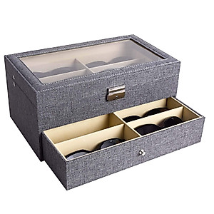 AUTOARK Linen 12 Piece Eyeglasses Storage and Sunglass Glasses Display Drawer Lockable Case Organizer,Grey,AW-096