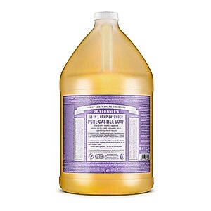 Dr. Bronner’s - Pure-Castile Liquid Soap (Lavender, 1 Gallon) - Made with Organic Oils, 18-in-1 Uses: Face, Body, Hair, Laundry, Pets and Dishes, Concentrated, Vegan, Non-GMO