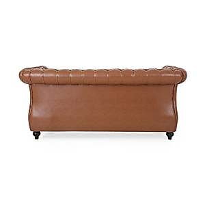 Merax 61" Retro PU Leather Chesterfield Loveseat with Button Tufted and Rolled Arm, Mid Century Small Couch Sofa Love Seat for Bedroom, Office, Living Room & Apartment, Easy Assembly Furniture, Brown