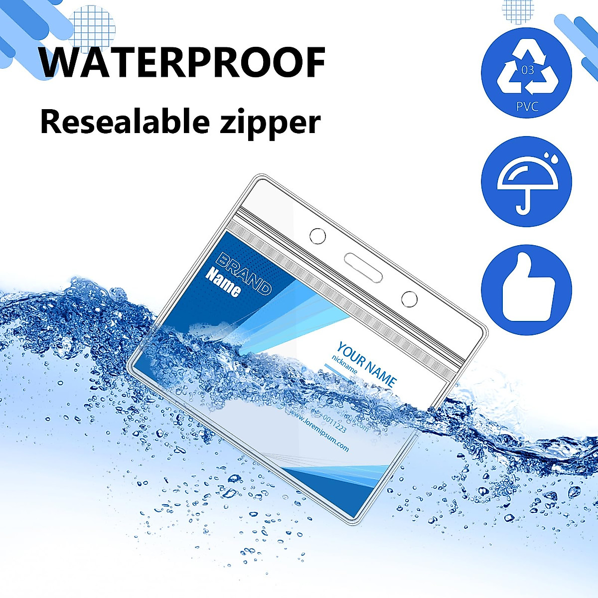 Rcybeo 60 Sets Name Tag Holders ID Badge Holders with Clips Clear PVC Card Holder Name Tags Heavy Duty Waterproof Resealable Zipper Seal Name Holder