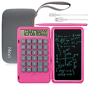 Hion Calculator,12-Digit Large Display Office Desk Calcultors with Erasable Writing Table,Rechargeable Hand held Multi-Function Mute Pocket Desktop Calculator for Basic Financial Home School (Pink)
