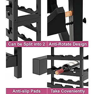 MOGELAFOO 6 Tier Bamboo Wine Rack Freestanding Floor, 24 Bottles Wine Storage Shelves with Table Top, Stackable Wine Display Rack for Kitchen, Bar, Dining Room, Rustic Brown and Black