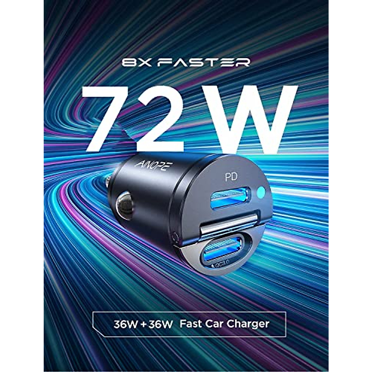 USB C Car Charger Adapter, AINOPE 72W USB C Car Faster Charger with Mini and All-Metal Body, PD 36W & QC 36W Type C Car Charger Compatible with Magsafe Car Mount, iPhone 14/13/12, iPad Pro, PPS 25W