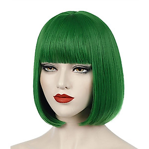 Bopocoko Green Wig Short Green Wigs for Women St Patricks Day Green Bob Wig with Bangs Natural Cute Synthetic Wigs for Halloween BU110GR