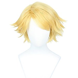 Linfairy Short Straight Blonde Cosplay Wig Halloween Costume Wig for Men sung