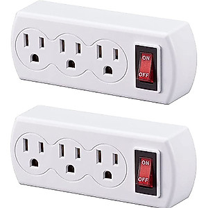Topro23 Multi Outlet Wall Plug Grounded Triple Outlet Adapter with ON/OFF Switch 3 Prong ETL Listed 2 Pack White TP-SY610