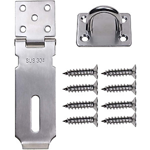 Padlock Hasp 4 Inch Door Clasp Hasp Lock Latch, Stainless Steel Door Bolt Latches for Furniture, Cabinet, Drawer, Cupboard and Closet