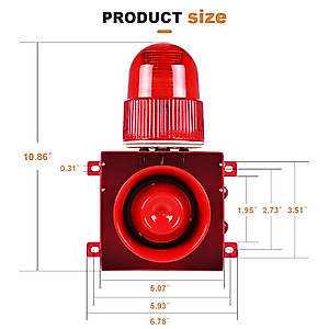 Saladulce Alarm Siren Strobe Light 120dB Industrial Sound Light Alarm Outdoor Waterproof Siren Strobe Alarmfor Home Security AC110V Tone Volume Adjustable