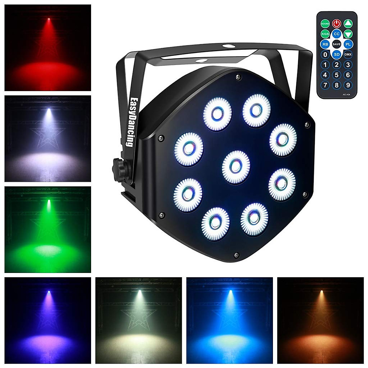 EasyDancing Theatrical Stage Lighting Apparatus Par Light RGBW 9x10W LED Uplighting 8 Channels with Remote DMX for Wedding Event Party Festival DJ Church (4pcs)