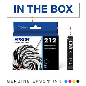 Epson 212XL, Standard-Capacity Color and High-Capacity Black Ink Cartridges, (CMYK) 4-Pack & T212 Claria Standard Capacity Cartridge Ink - Black, T212120-S