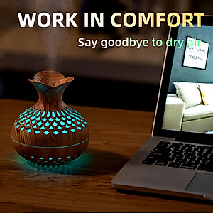 Colorful Cool Mini Humidifier, Flower Shape Humidifier,USB Personal Desktop Humidifier for Car, Office Room, Bedroom,etc. 2 Mist Modes, 7 colors,Super Quiet (Lightwood)
