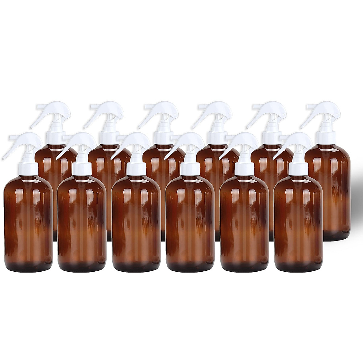 MoYo Natural Labs 8 oz Spray Bottles, Boston Round Trigger Sprayer Empty Travel Containers, BPA Free PET Plastic for Essential Oils and Liquids/Cosmetics (Pack of 12, Amber)