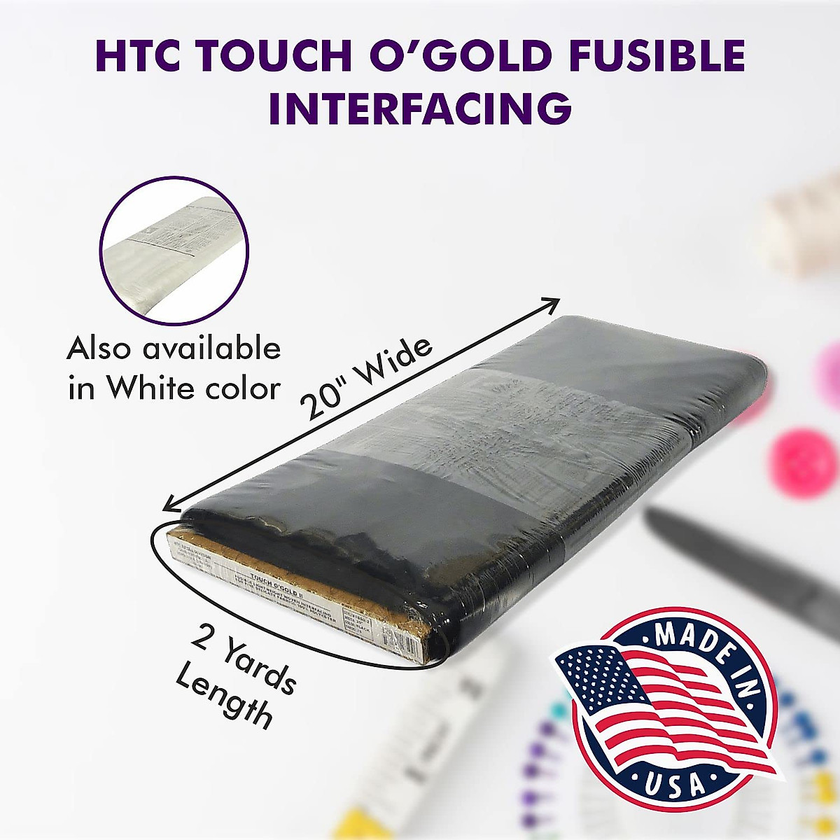 Superpunch Touch O’Gold II Interlining/Interfacing, HTC1850-2 Fusible Woven Iron On Interface Lightweight for Fine, Delicate Fabrics - 20''Wide, 100% Polyester, Sold in 2 Yard Package, (Black)