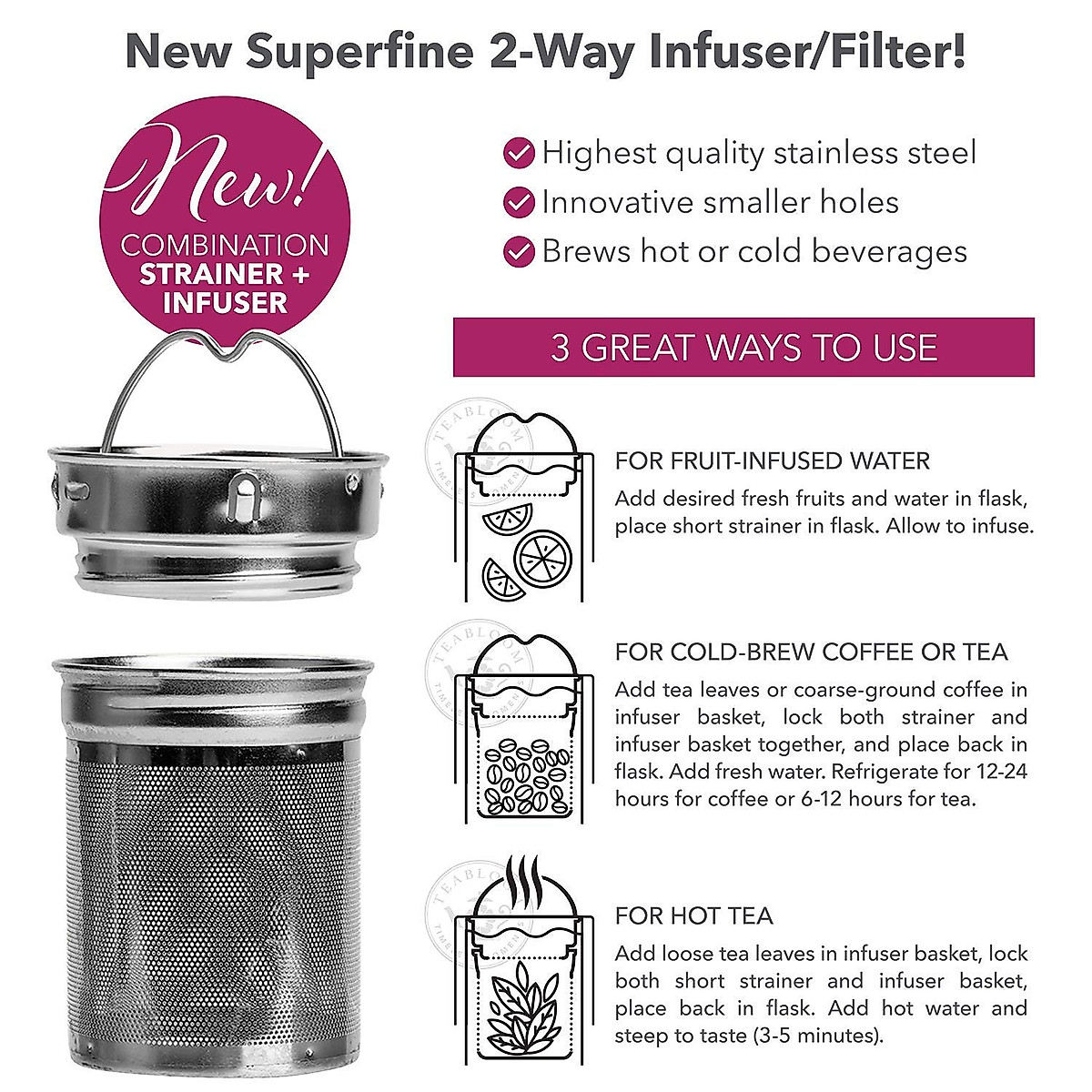 Teabloom - The ORIGINAL All-Brew Travel Tumbler & Thermos | OPRAH’s Favorite | 16oz/480ml Insulated Water Bottle/Tea Flask/Cold Brew Coffee Mug