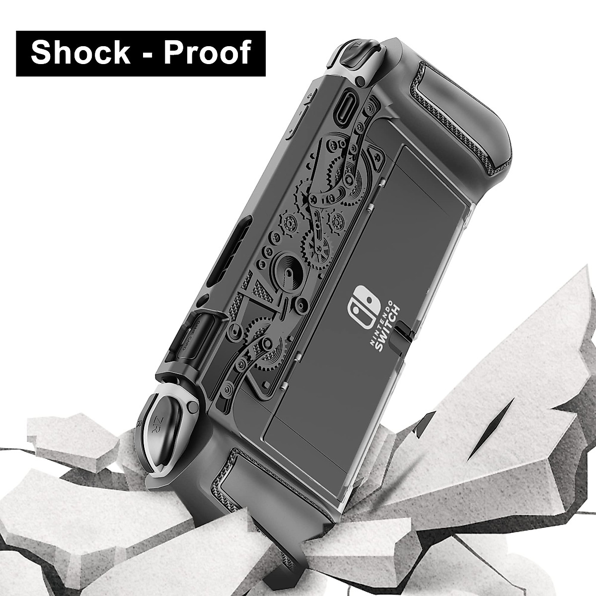 Nintendo Switch OLED Case (Ergonomic/Full Protection/Shock-Absorption/Anti-Scratch) Gift Glass Screen Protector & Thumb Caps, Nintendo Switch OLED Case Black