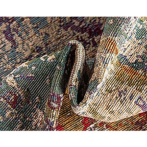 Unique Loom Modern Collection Rustic, Abstract, Distressed, Bright Colors, Indoor and Outdoor Area Rug, 6 ft 0 in x 6 ft 0 in, Multi/Green