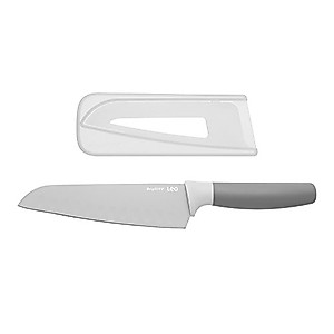 Berghoff LEO Non-stick Stainless Steel Wide Blade Santoku Knife 6.75" Grey PP Fitted Protective Sleeve Soft-touch PP Soft Grip Handle