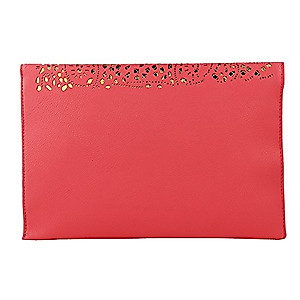 imentha Women Perforated Cut Out Pattern Gold Accent Background Chain Pouch Fashion Clutch Handbag Wedding Party Purses Envelope Evening Day Clutch Bag For Women Ladies (Watermelon Red)
