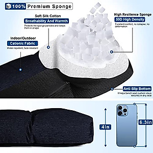 Millsilo Non Slip Bench Cushion for Indoor Outdoor Furniture, Water Resistant Durable Thicken Window Seat Cushions for Storage Bench, Long Bench Pads for Mudroom, 36x14x4 inch, Star Blue