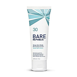 Bare Republic Mineral Gel Sunscreen SPF 30 Sunblock Body Lotion, Light and Hydrating Skin Care, 4 Fl Oz