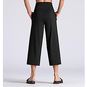 THE GYM PEOPLE Bootleg Yoga Capris Pants for Women Tummy Control High Waist Workout Flare Crop Pants with Pockets (Large, Black)