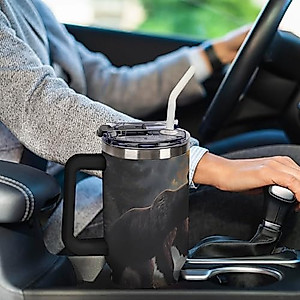 Bear Hunting Insulated Tumblers with Handle Stainless Steel Coffee Mug Funny Travel Cup with Lid Straw 40oz