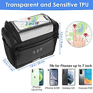 WOTOW Bike Front Handlebar Bag - Large Reflective Bicycle Handlebar Basket Bags Waterproof Storage Pannier for Bike Touchable Transparent Phone Holder Pouch for Men Women Road MTB Outdoor Cycling 3.5L