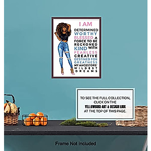 Motivational Black Wall Art for Latino Hispanic Ethnic African American Women - Inspirational Positive Quotes Home Decor Poster for Girls Room, Teens Bedroom, Bathroom - Encouragement Gifts for Women