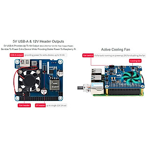 Power Over Ethernet (C) for Raspberry Pi 4B/3B+, POE HAT Board with Cooling Fan,Support IEEE 802.3af/at-Compliant Network,5V USB-A & 12V Header Outputs to Use More Peripherals