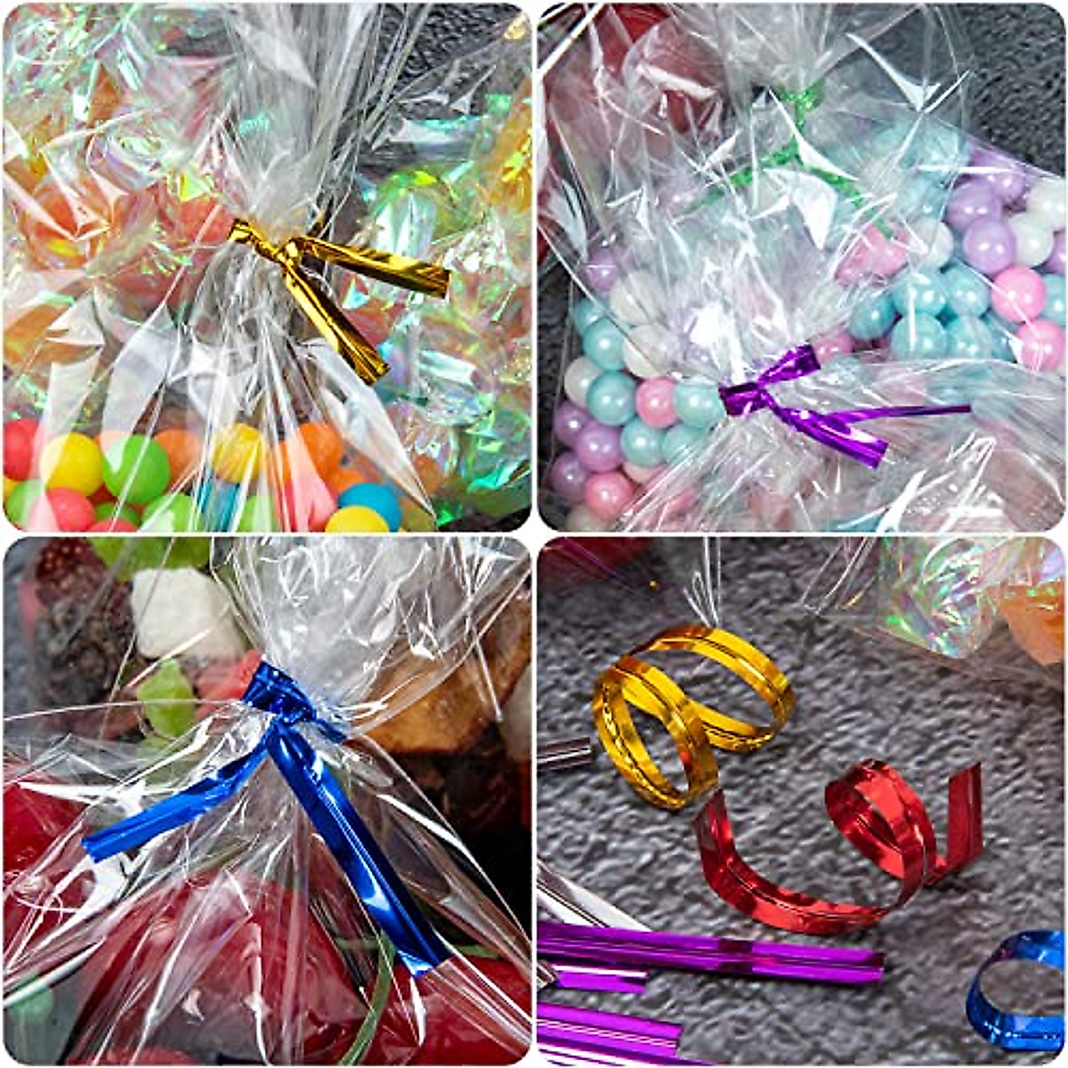 Labeol Cellophane Bags Treat Bags 450 PCS with Ties 3 Sizes 4x6 5x7 2x10 Cookie Bags for Packaging Pretzel Candy Gift Party Favor Clear Plastic Bags Goodie Bags
