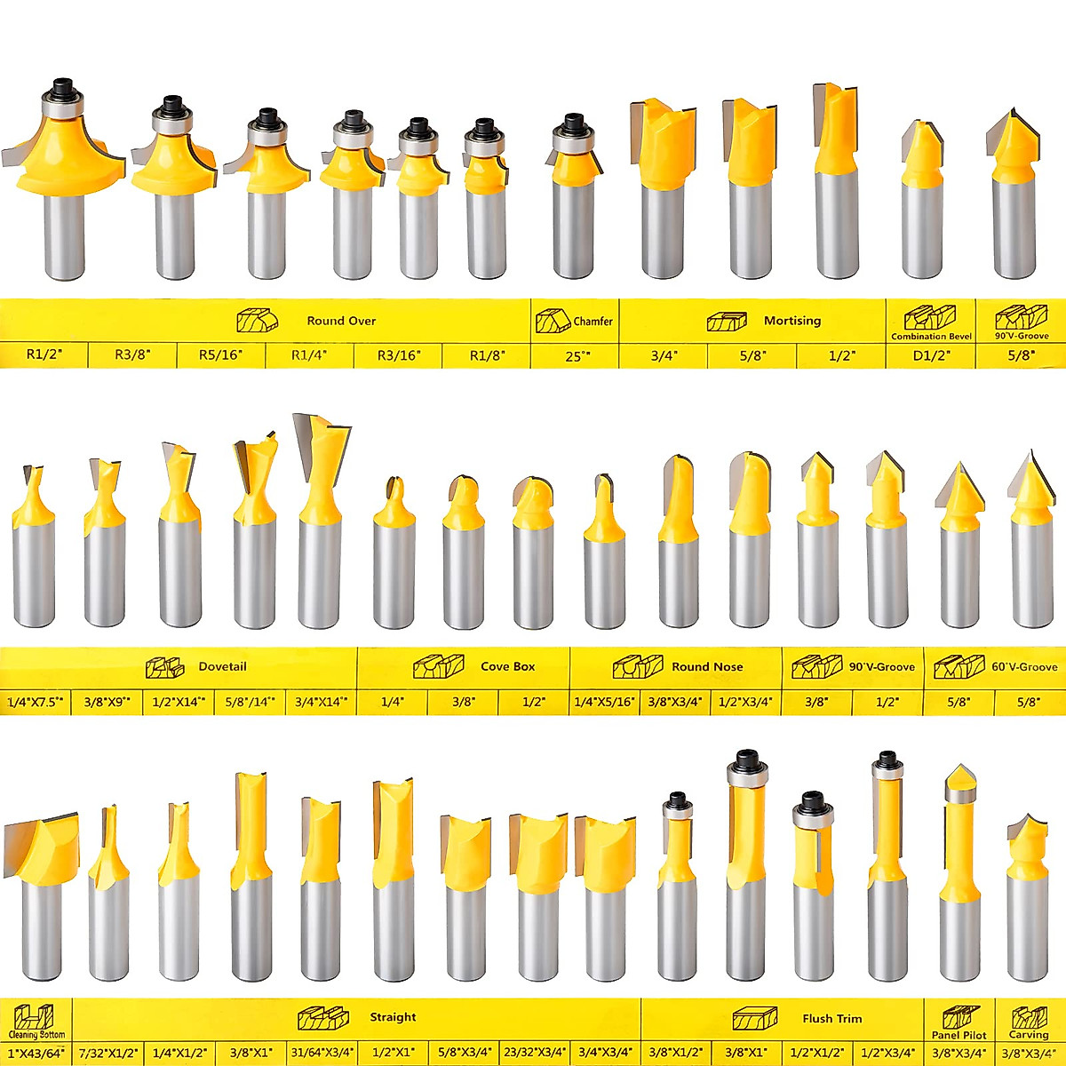 MEIGGTOOL 70PCS 1/2 Inch Shank Router Bit Set Door Window Bites with Tungsten Carbide Tips for Use On Wood, Metal, Plastic