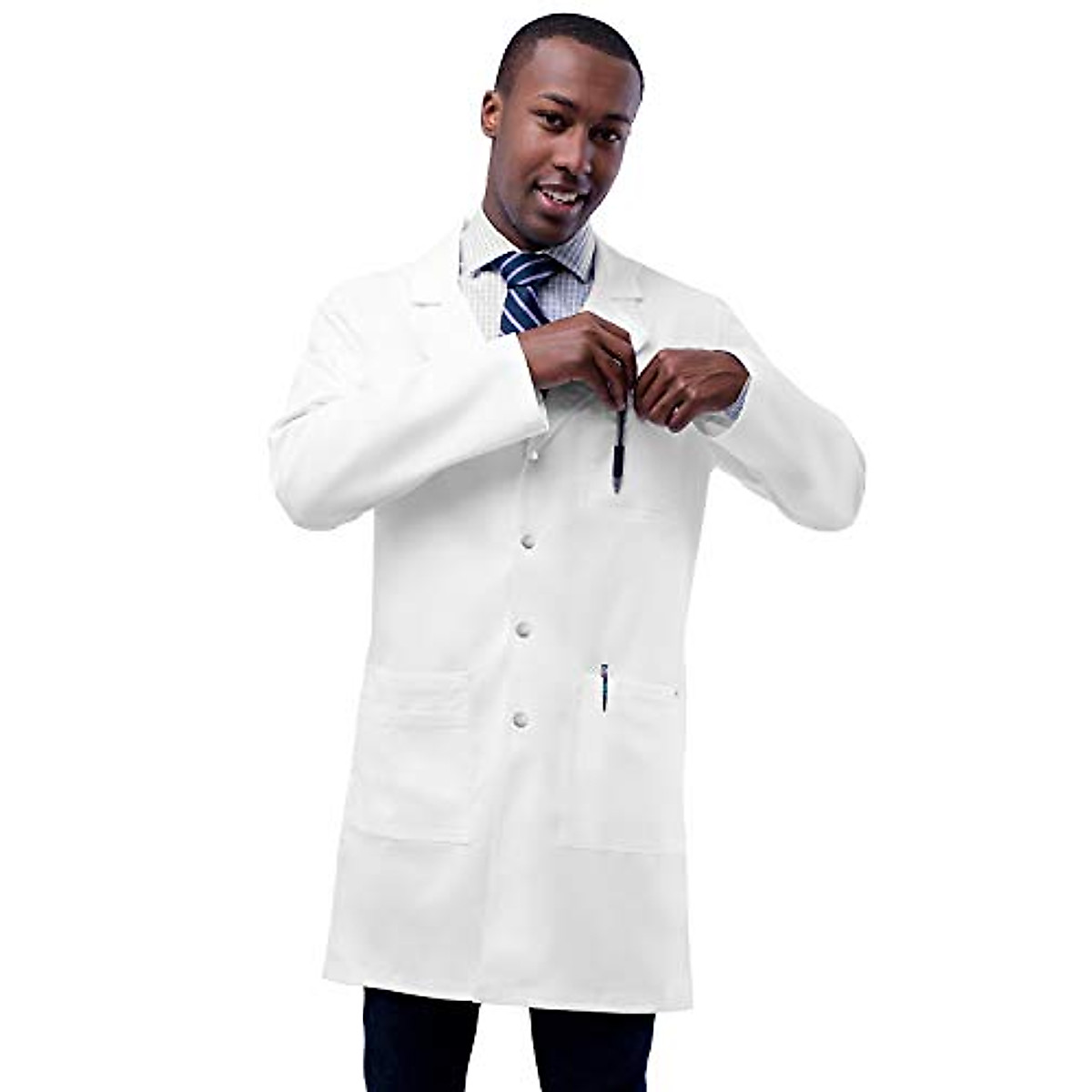Adar Universal Stretch Unisex Lab Coat - 36" Snap Front Lab Coat - 3308 - White - L