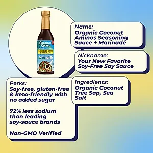 Coconut Secret Coconut Aminos - 16.9 fl oz - Low Sodium Soy Sauce Alternative, Low-Glycemic - Organic, Vegan, Non-GMO, Gluten-Free, Kosher - Keto, Paleo - 101 Total Servings