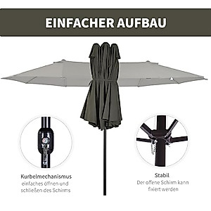 Outsunny Extra Large 15ft Patio Umbrella, Double-Sided Outdoor Umbrella with Crank Handle and Air Vents for Backyard, Deck, Pool, Market, Gray