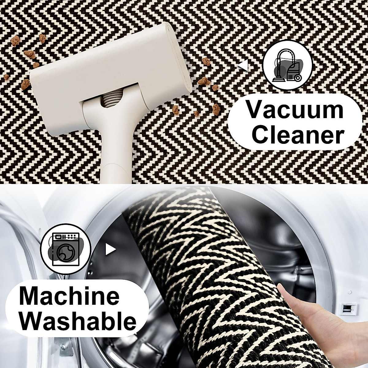 Tyrot Boho Small Bathroom Rugs 2x3 Washable Rug for Entryway Woven Cotton Black and Cream Front Door Mat Farmhouse Reversible Low Pile Front Porch Rug Carpet for Kitchen Foyer Entrance Indoor Laundry